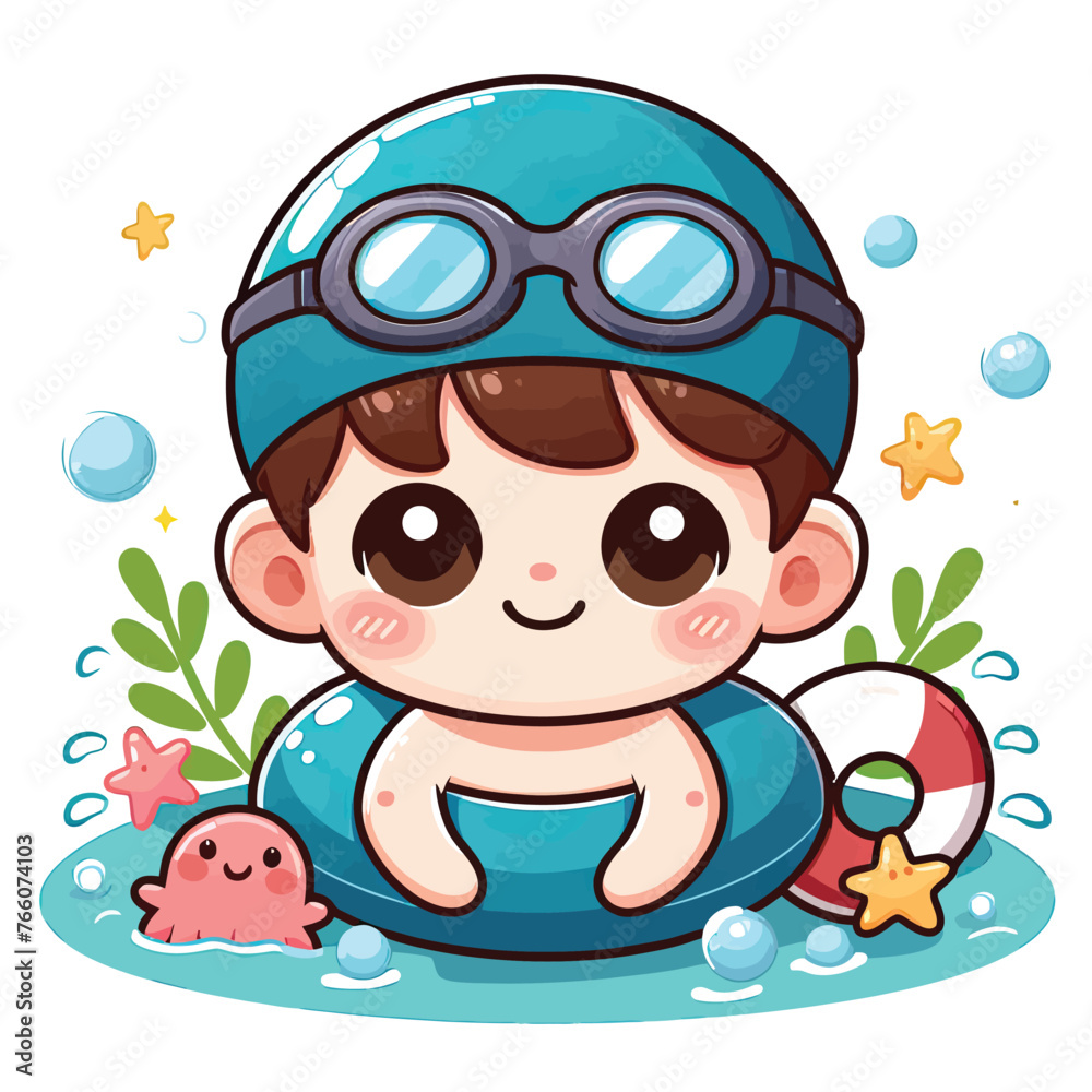 cute swimmer Illustrator Artwork Stock Vector | Adobe Stock
