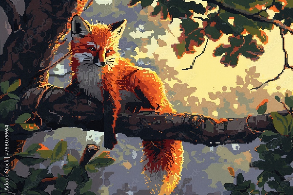 Marten pixel art climbing tree animation golden hour light agile and ...