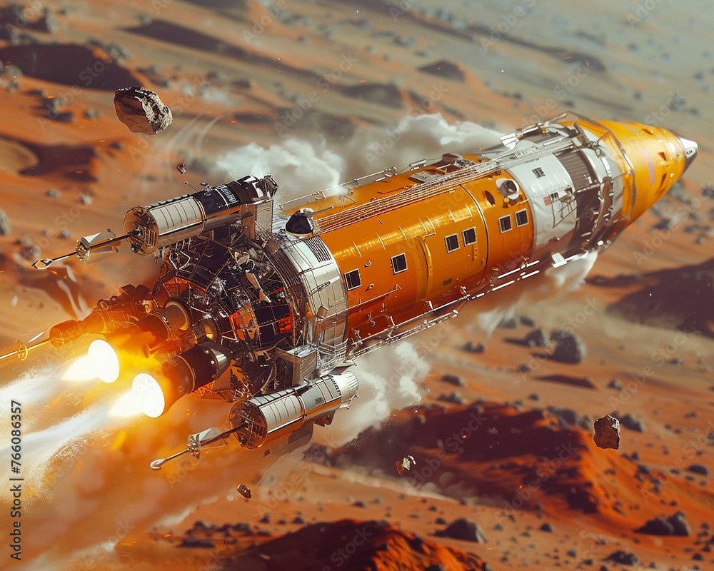 Capture the essence of space exploration milestones in a dynamic tilted ...