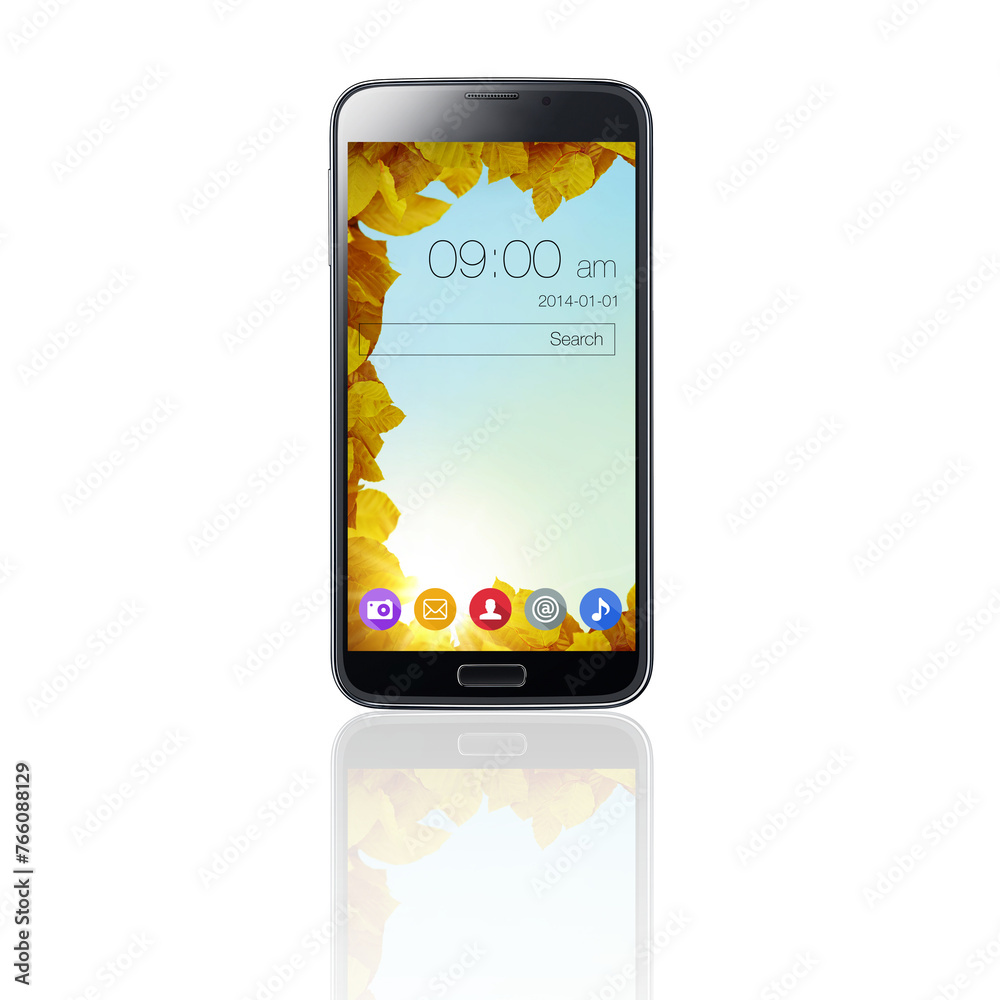 Phone, screen and mobile ui with technology isolated on a transparent ...
