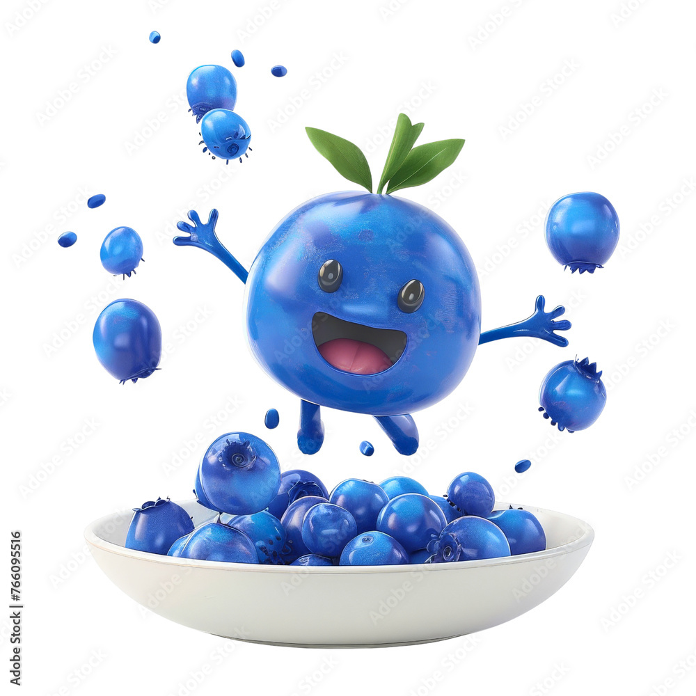 3D render of cute blueberry fruit mascot character isolated on ...