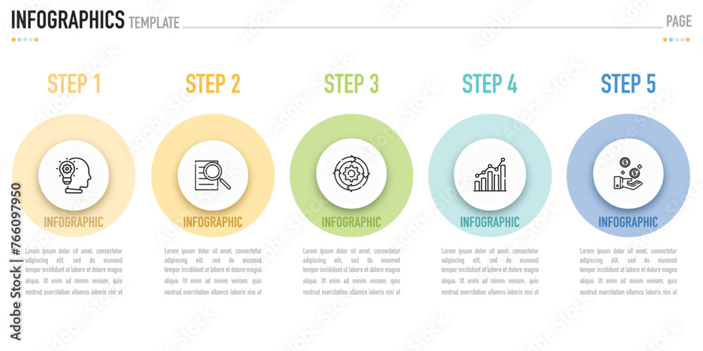 Circular infographic template or element with 5 step, process, option ...