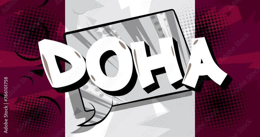 Doha, Capiatl City of Qatar. Motion poster. 4k animated Comic book word ...