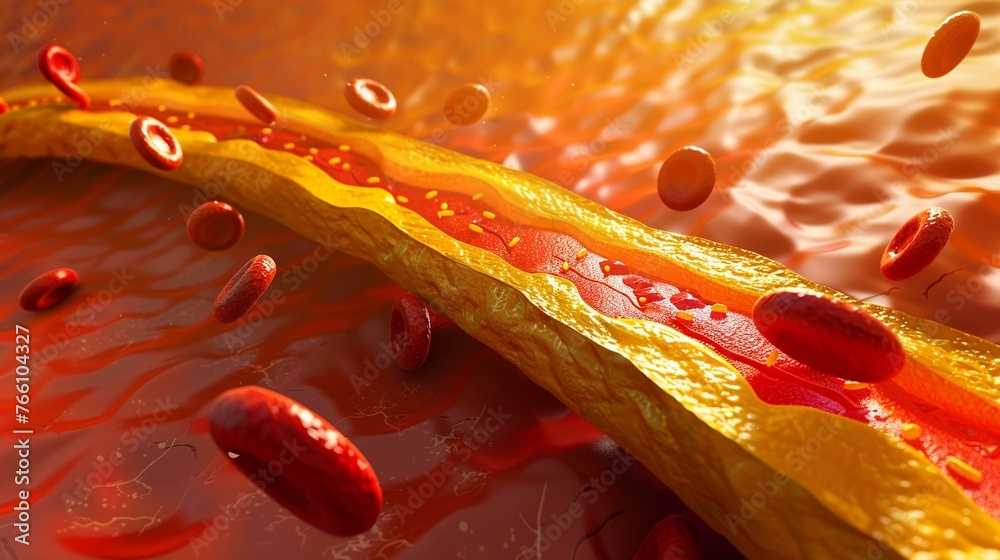 Graphic depiction of cholesterol clogging an artery, leading to heart ...