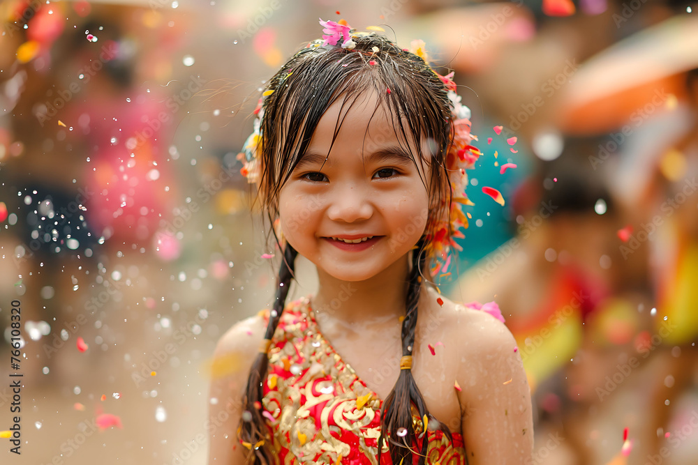 Songkran festival, girl playing in water, water fight, celebration ...
