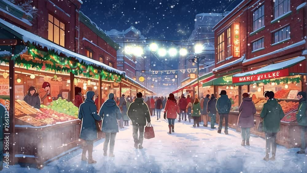 Immerse yourself in the lively energy of a Japanese market depicted in ...