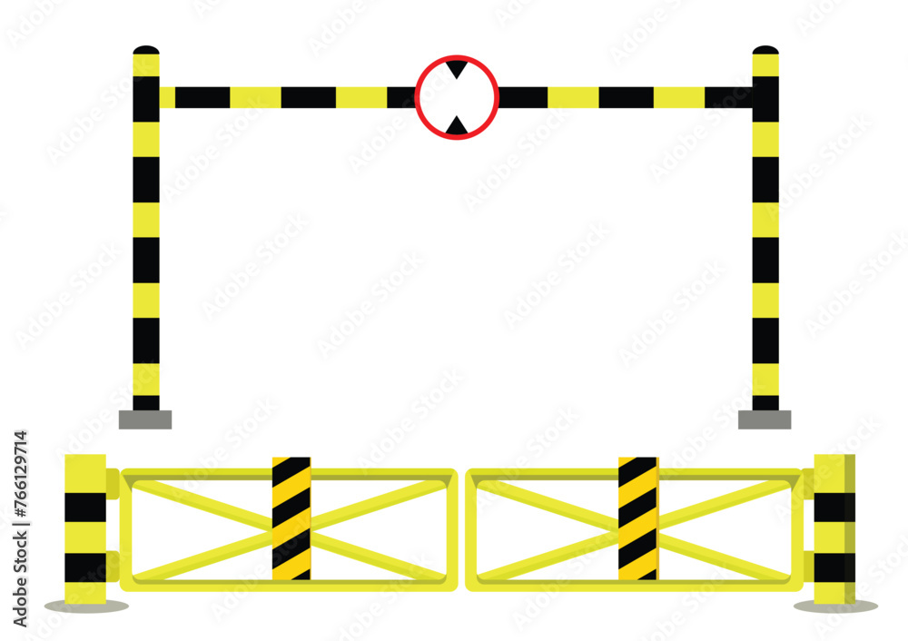 Height restriction barriers and road signs. Road safety sign. Road ...