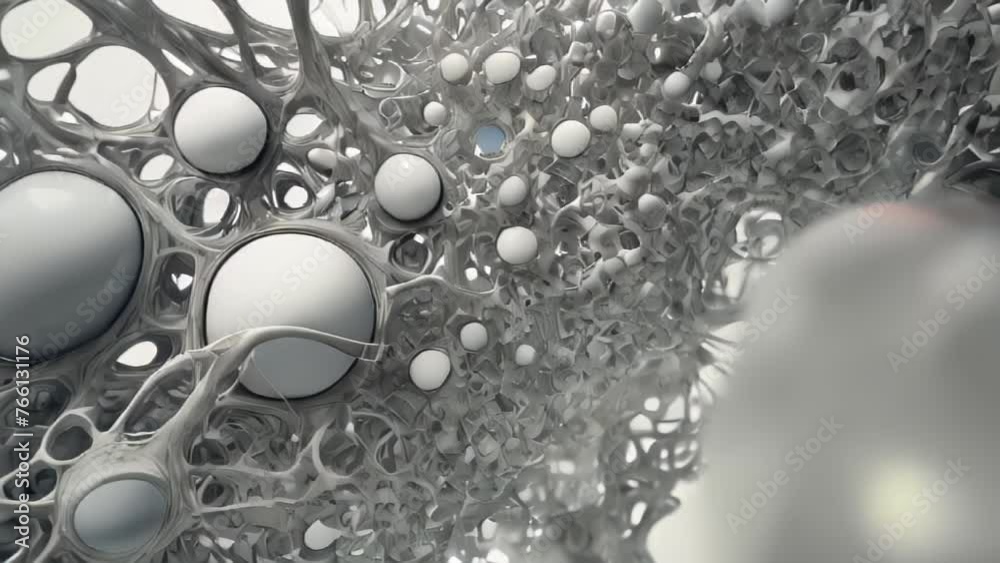 A spherical 3D-printed microstructure with a complex white pattern ...