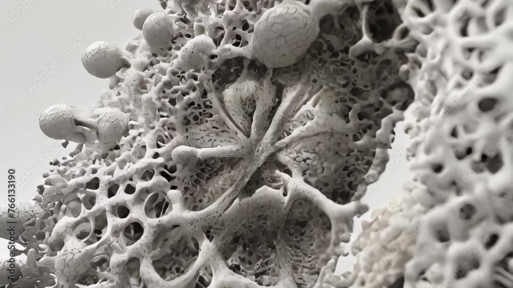 A spherical 3D-printed microstructure with a complex white pattern ...