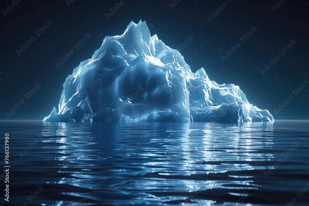 Abstract digital iceberg in a polygonal, futuristic style with a glow ...