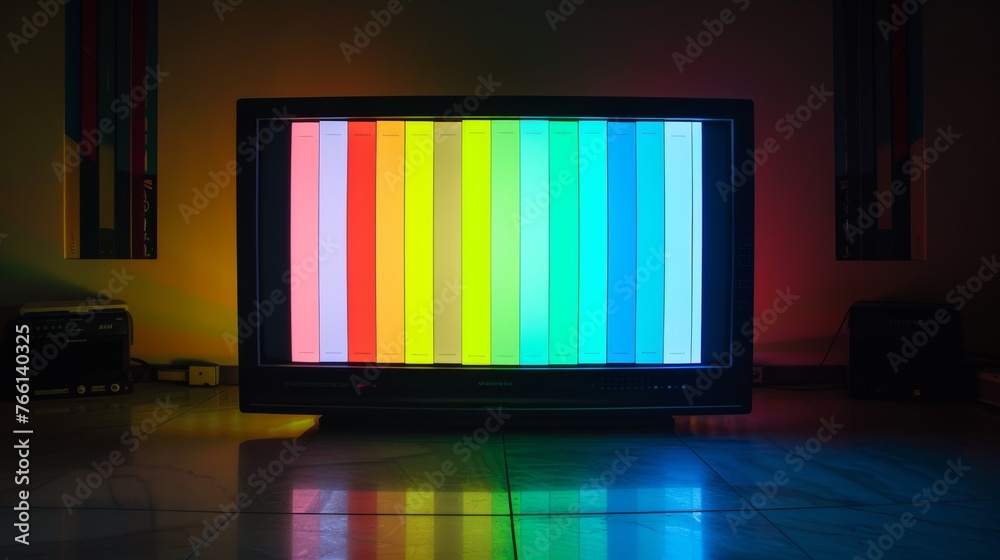 Vintage retro old 1980s TV monitor showing technical difficulties color ...