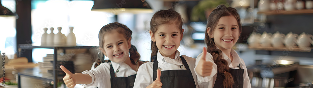 Group of children doing their dream job as Waitresses in the restaurant ...