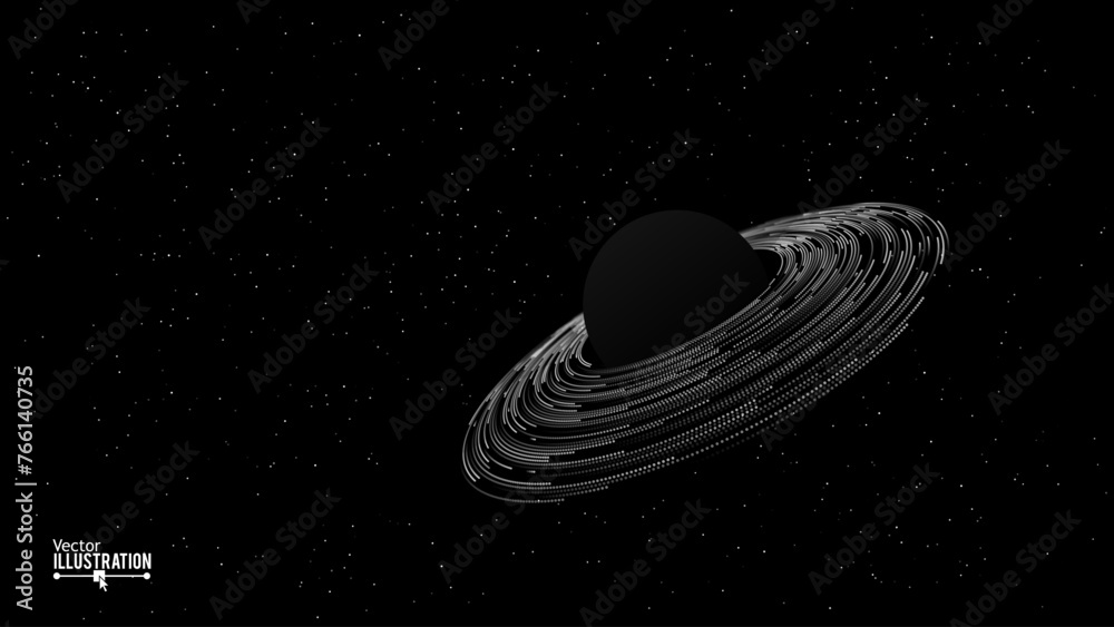 Black Stylized Saturn Planet with Rings. Black Hole Background ...