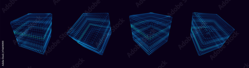 Set of Cyberpunk Technology 3D Cubes. Futuristic HUD Design Objects ...