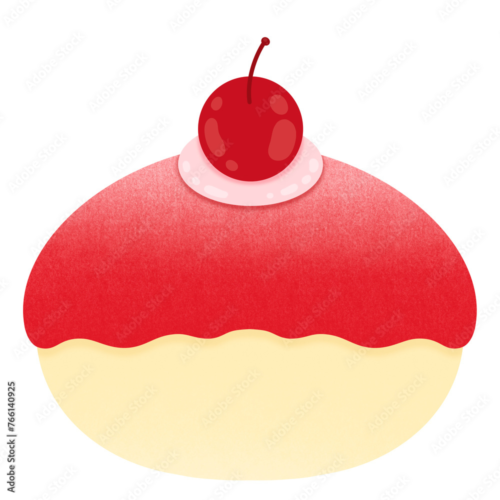 Cute Red Cake With Topping Cream Strawberry And Cherry Fruit Cartoon ...