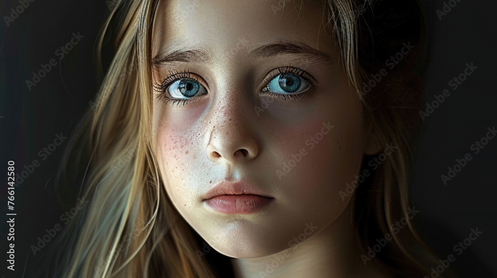 Pretty 13s teen portrait isolated on black background. Attractive girl ...