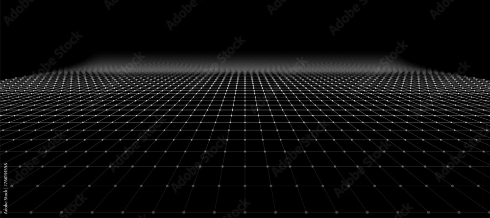 Wide Black Blueprint Background Texture. Perspective Grid with Depth of ...