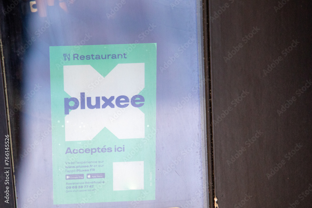 pluxee sodexo brand logo and text sign french label front facade door ...