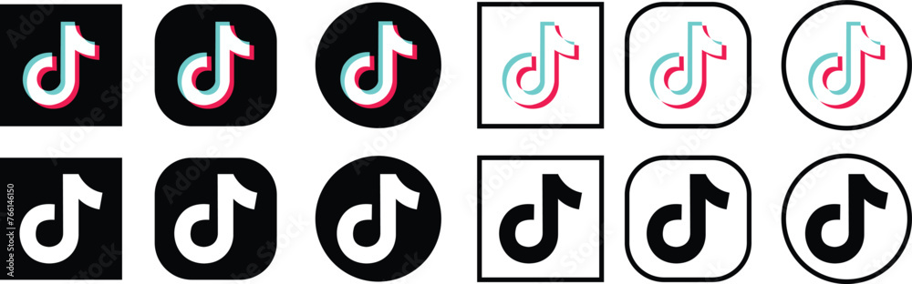 Tik Tok icon set. Social media logos. Black collection in flat trendy ...