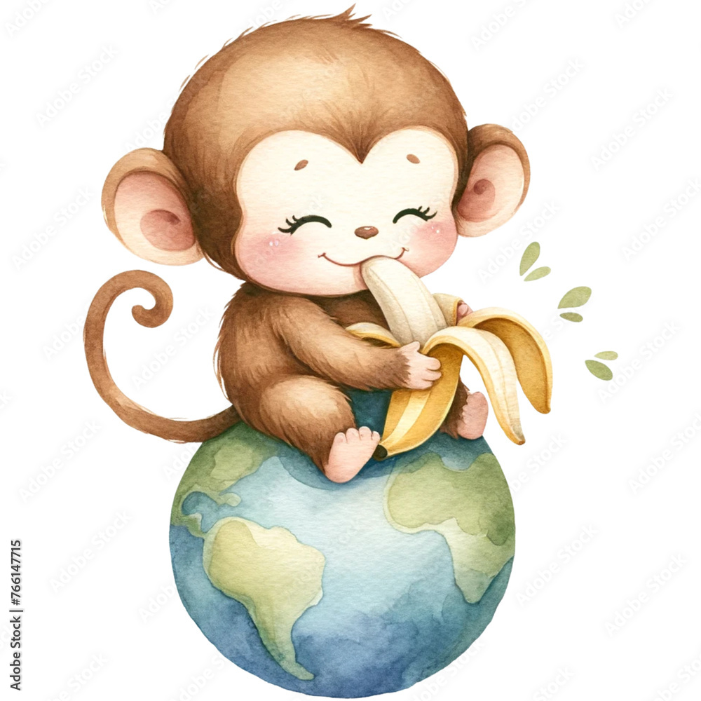 cute monkey earth day, monkey clipart, green earth day,save the world ...