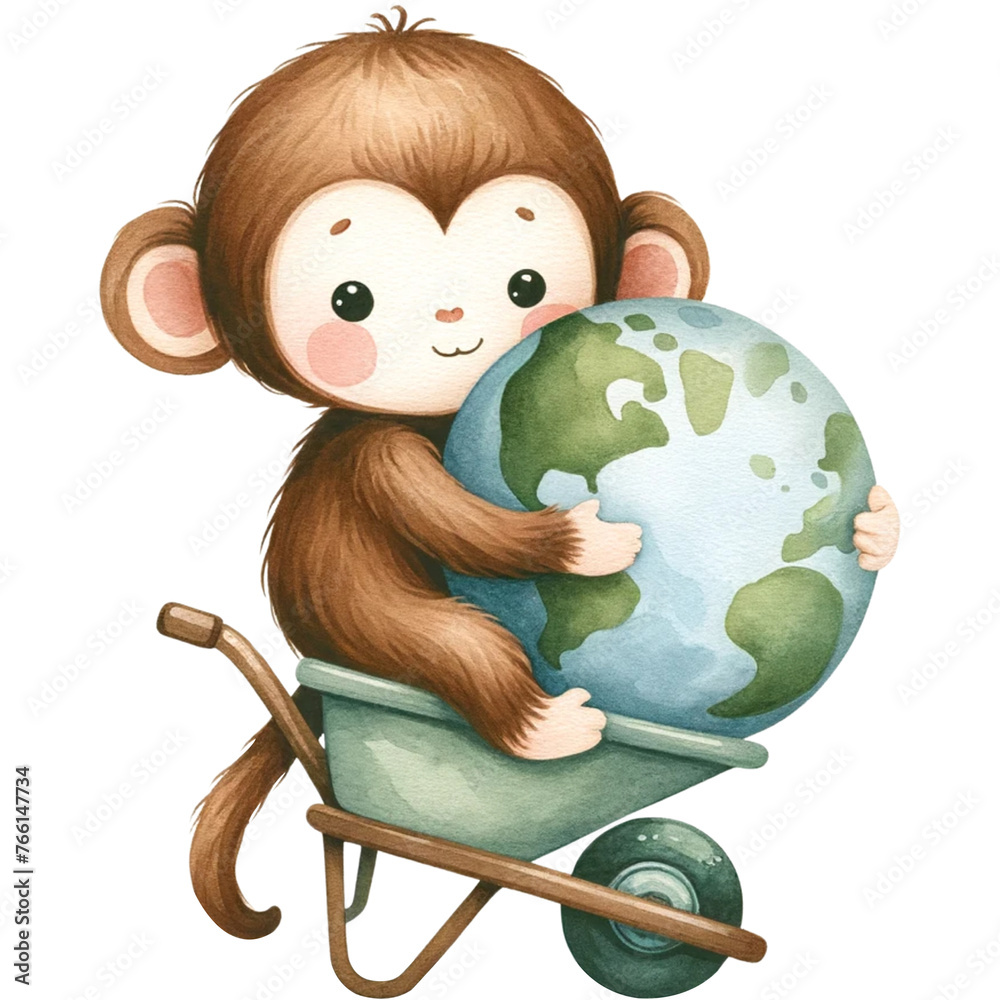 cute monkey earth day, monkey clipart, green earth day,save the world ...