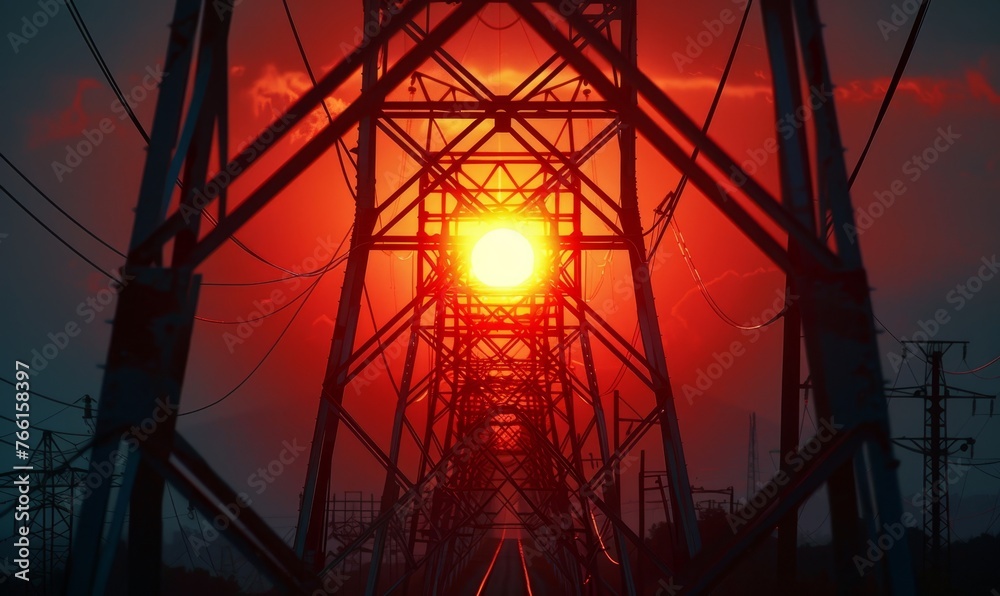 Electricity transmission towers, sunset, beautiful, twilight, a ...