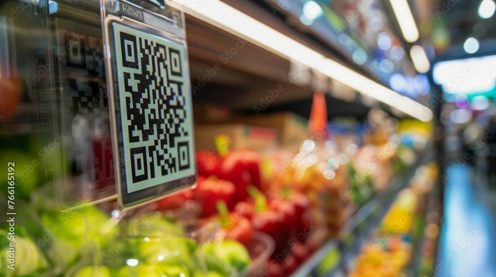 QR Codes for Easy Shopping at a Modern Grocery Store. Generative ai ...