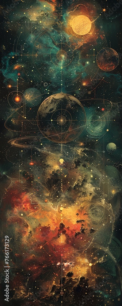 Design an engaging visualization of a cosmic map with intertwined ...