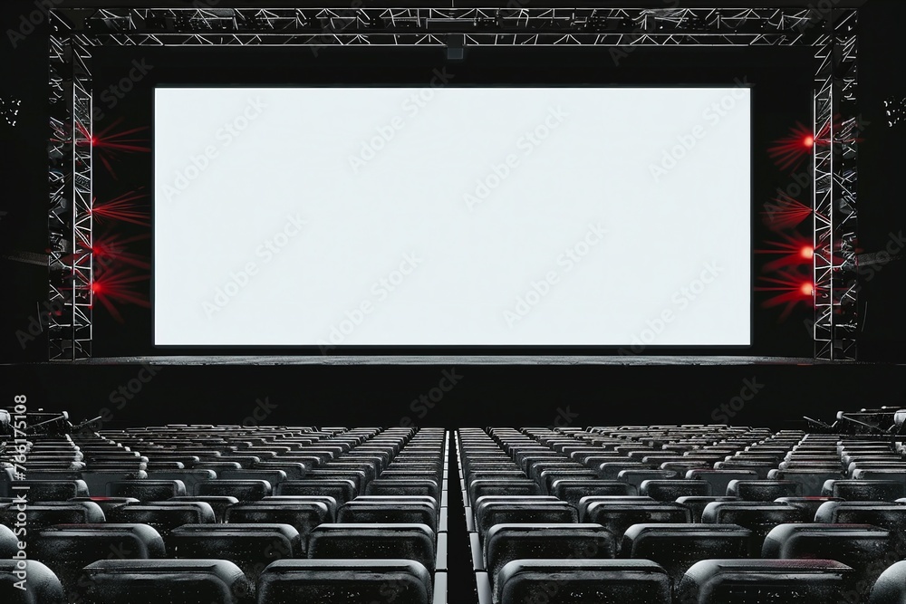 Cinema hall with auditorium watching movie on blank screen mockup ...