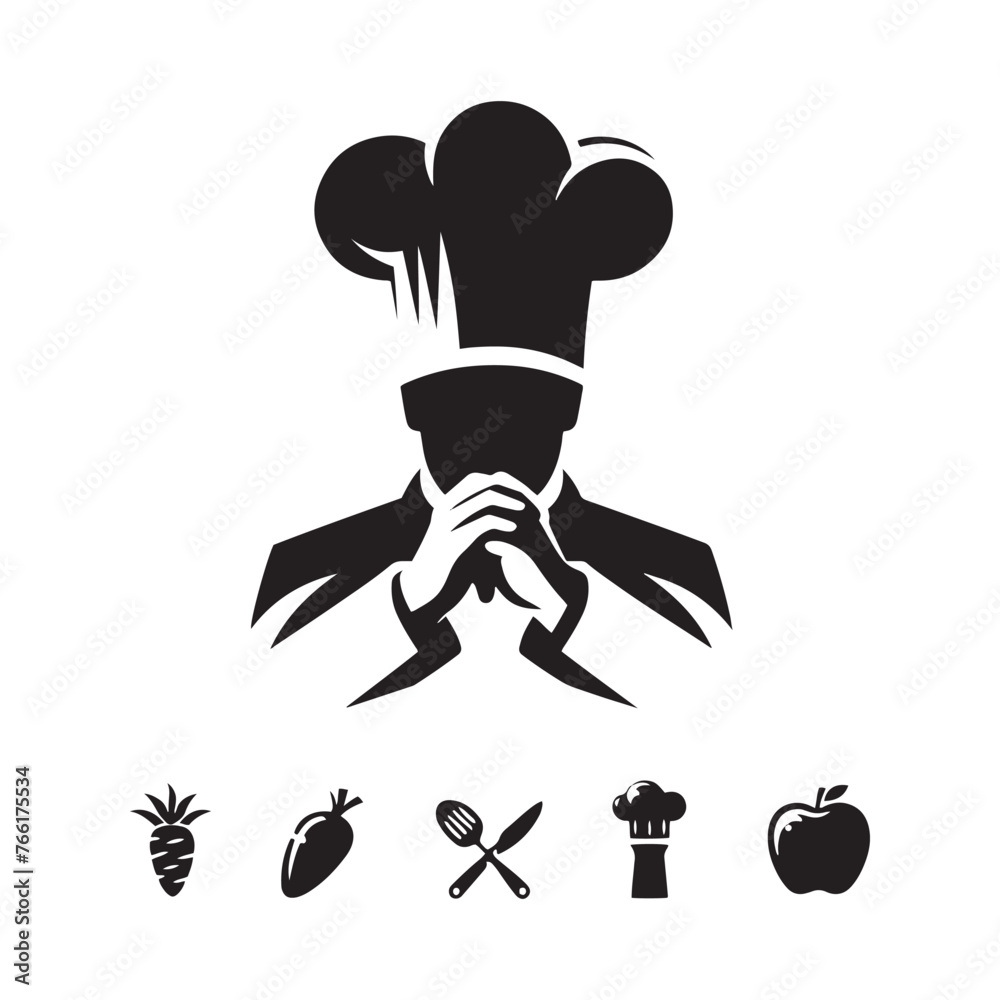 Chef Silhouette Vector: Culinary Master's Outline in Professional ...