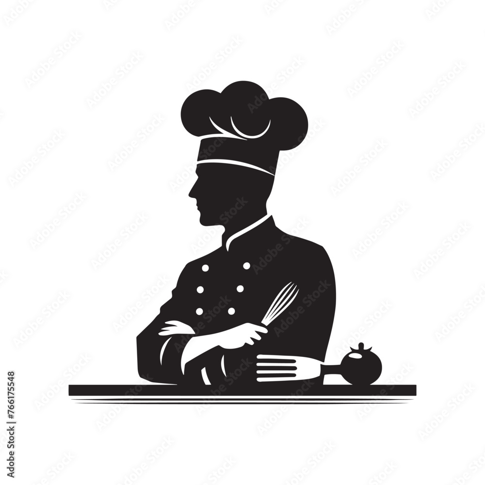 Chef Silhouette Vector: Culinary Master's Outline in Professional ...