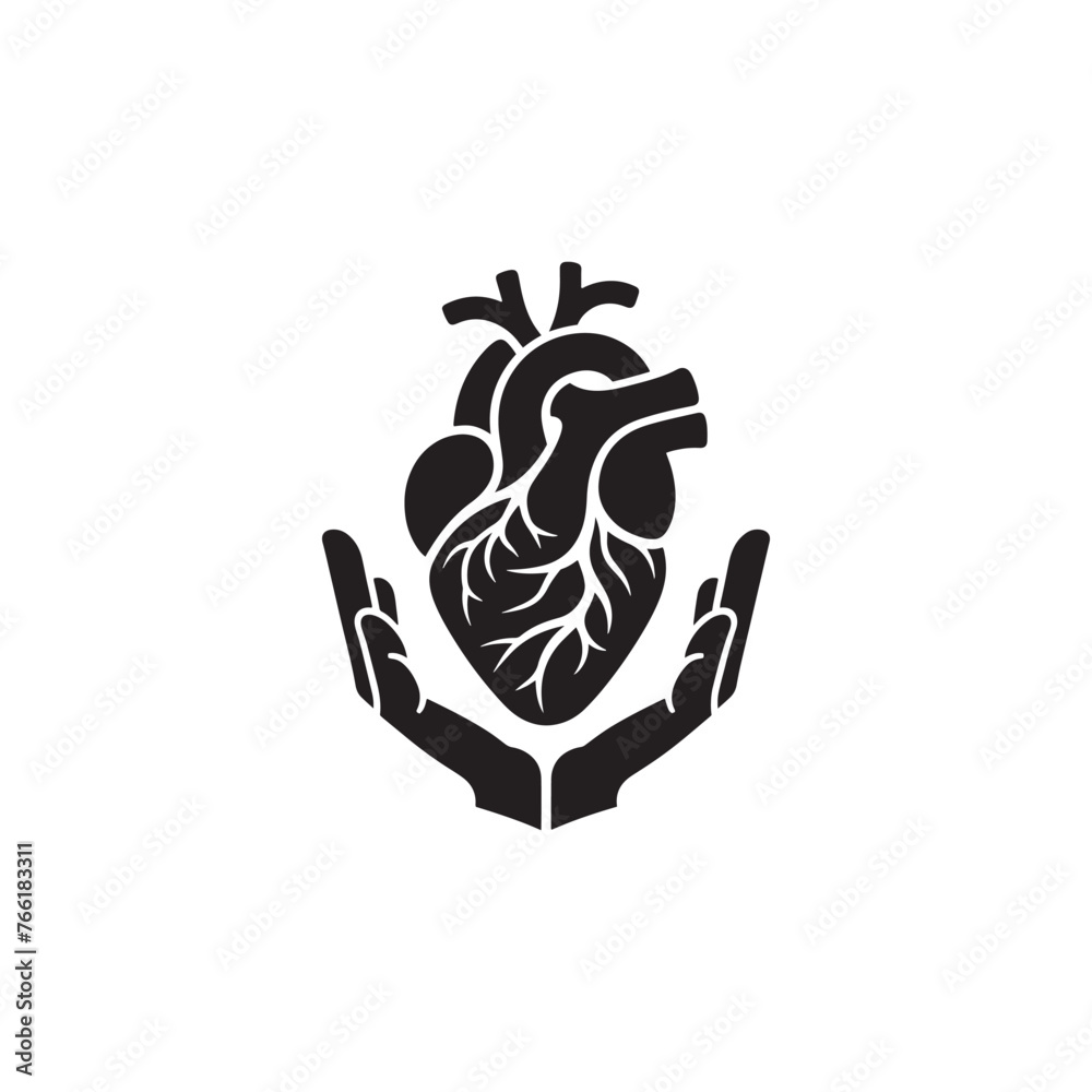 Human Heart Silhouette Vector: Anatomical Symbol of Life, Love, and ...