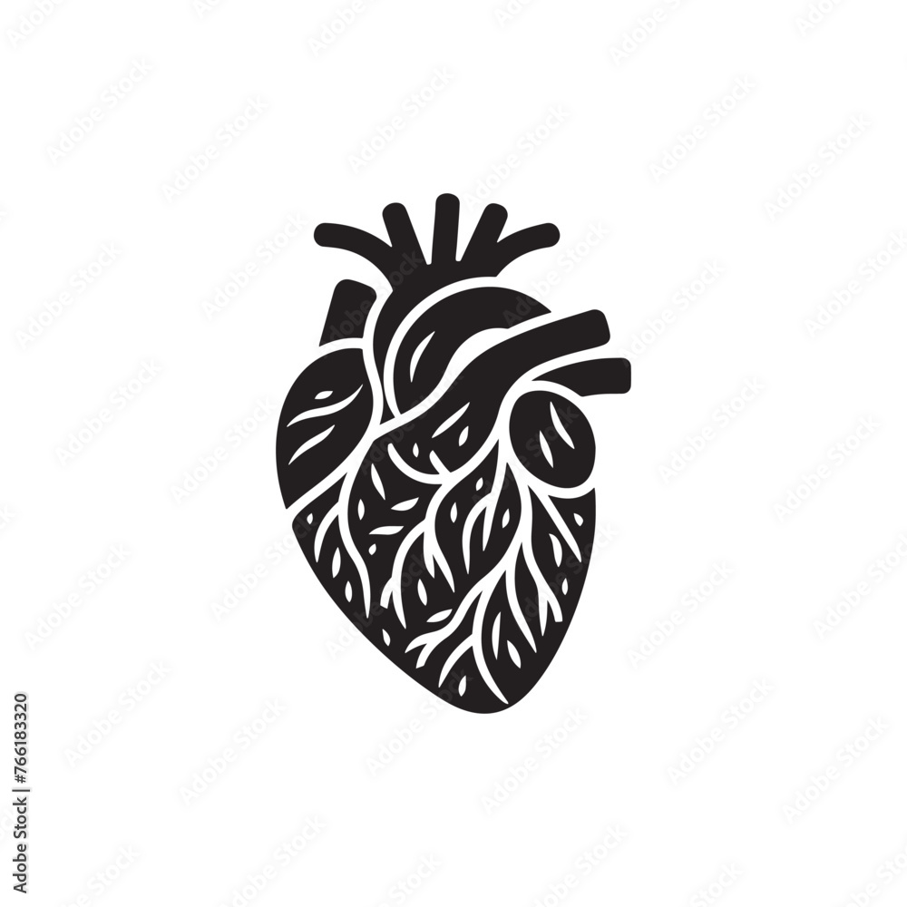 Human Heart Silhouette Vector: Anatomical Symbol of Life, Love, and ...