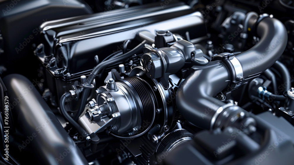 A precision-engineered turbocharger, nestled snugly in the engine bay ...