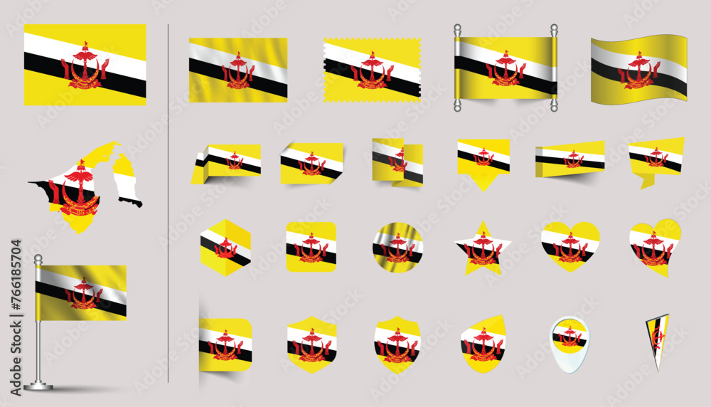 set of Brunei flag, flat Icon set vector illustration. collection of ...