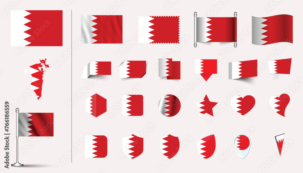 set of Bahrain flag, flat Icon set vector illustration. collection of ...