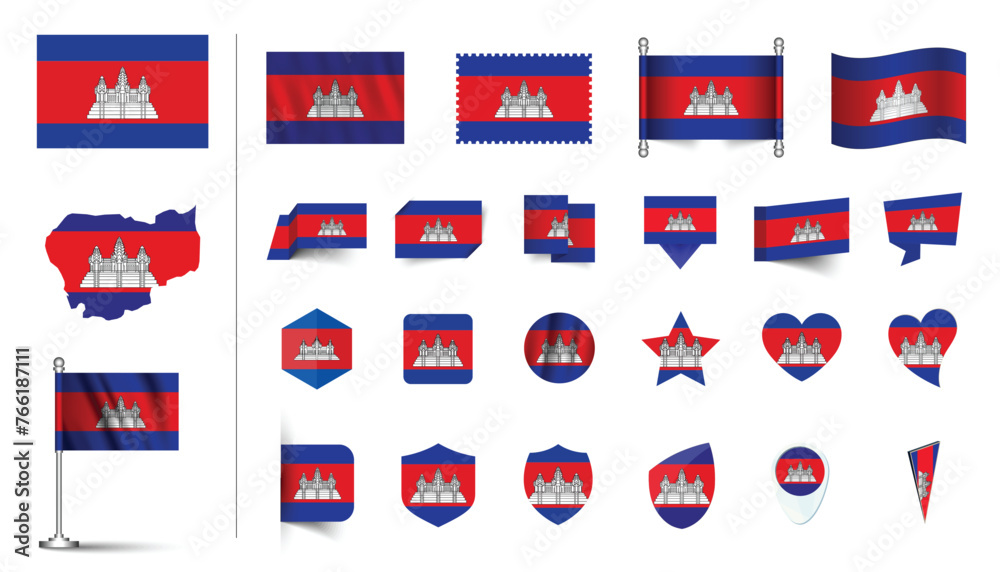 set of Cambodia flag, flat Icon set vector illustration. collection of ...
