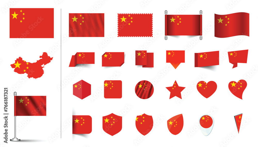 set of China flag, flat Icon set vector illustration. collection of ...