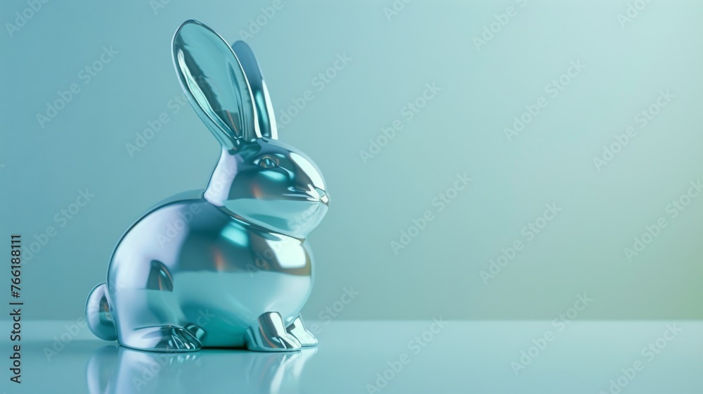 Metallic bunny bank reflects light, symbolizes growth, spring morning ...