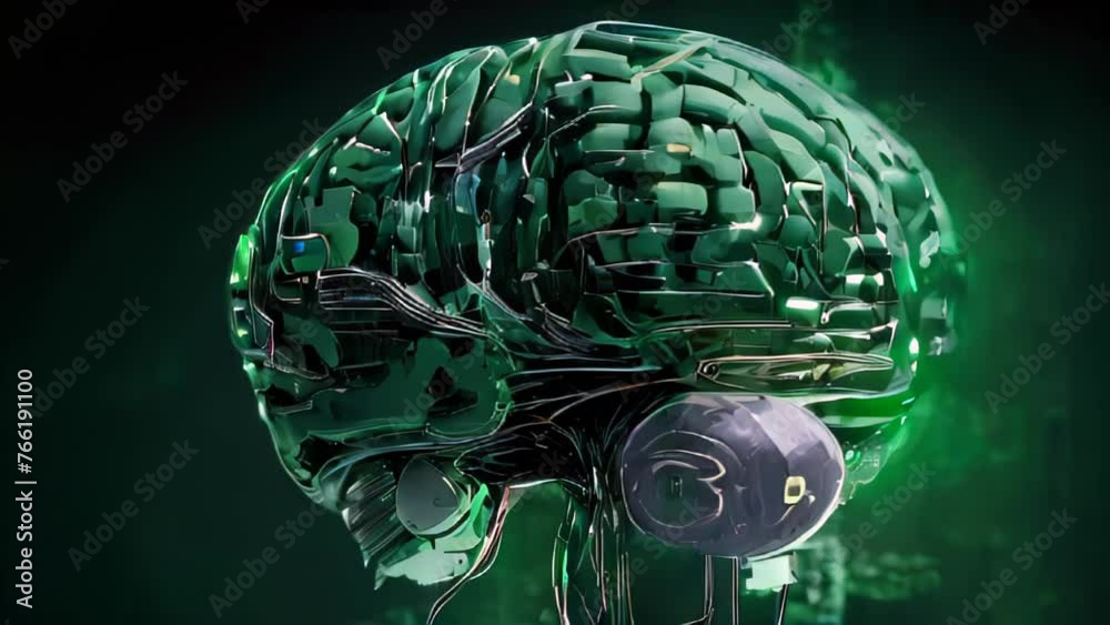 A 3D image of a digital brain composed of fragmented shapes ...