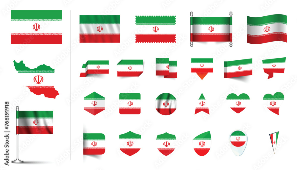set of Iran flag, flat Icon set vector illustration. collection of ...