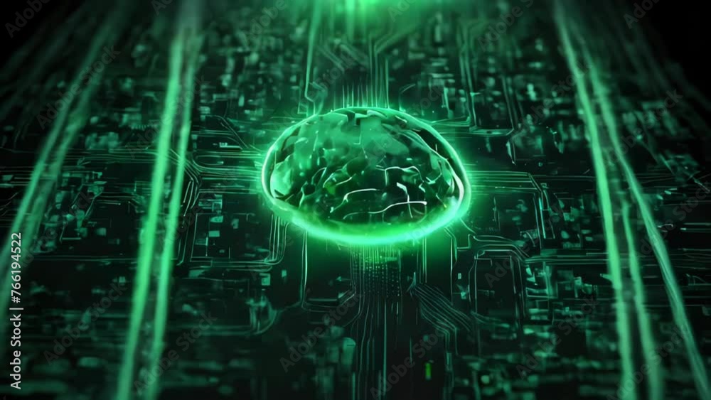 A 3D image of a digital brain composed of fragmented shapes ...