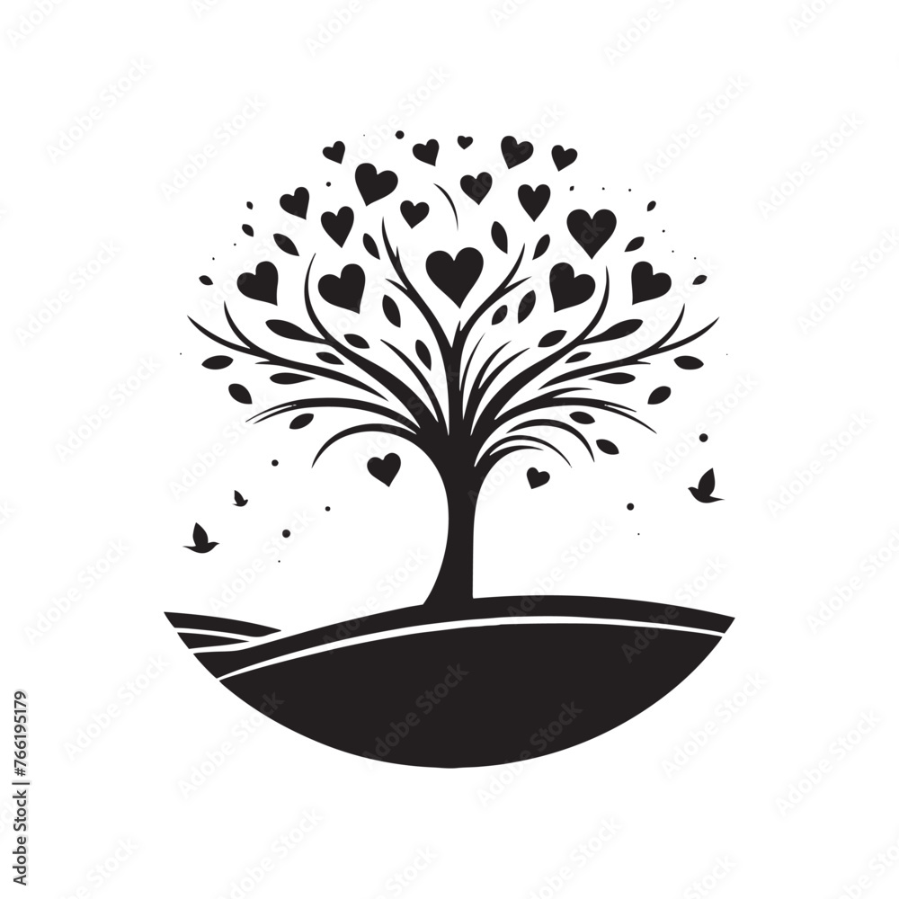 Heartfelt Love Tree Silhouette Vector: Symbolizing Romance and ...