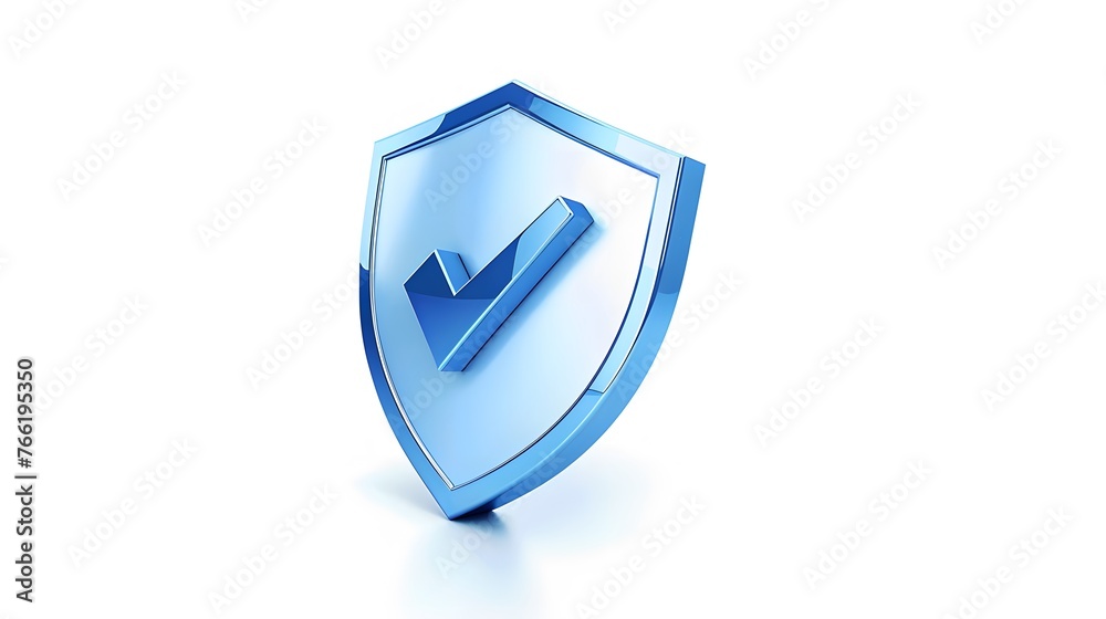 cartoon 3d Icon safety shield check mark perspective . Blue symbol ...