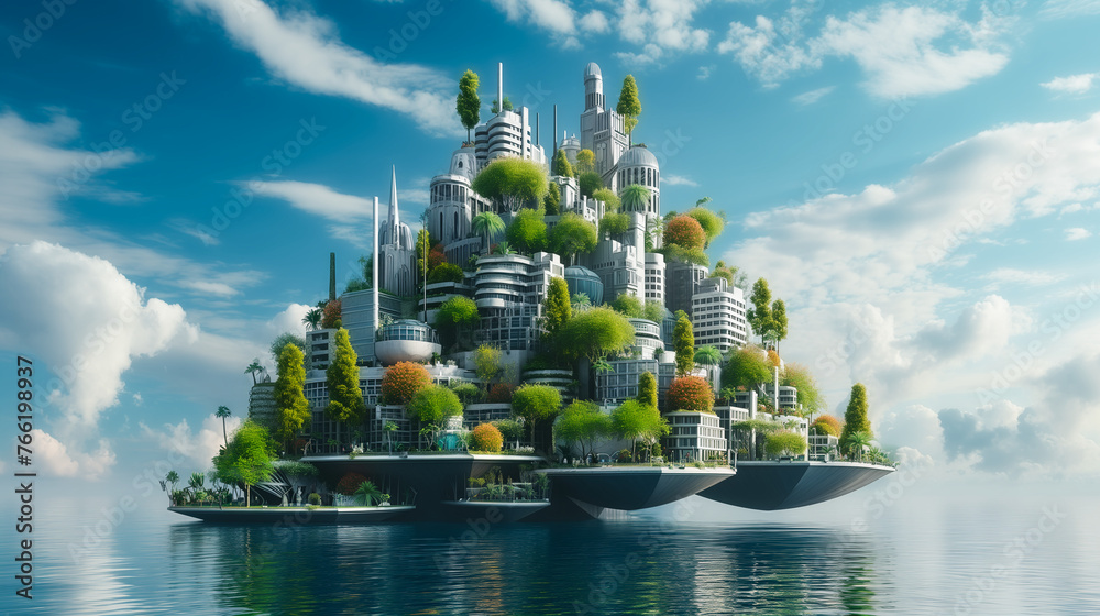 Sustainable Futuristic City Architecture, Artificial Floating Island in ...