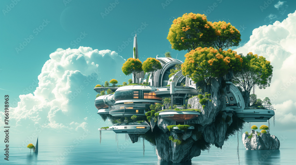Sustainable Futuristic City Architecture, Artificial Floating Island in ...