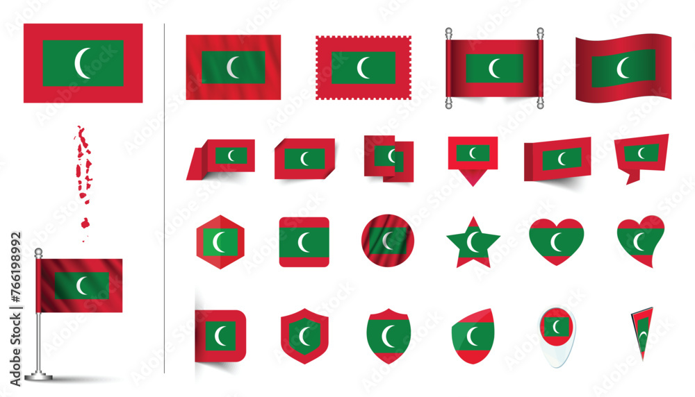 set of Maldives flag, flat Icon set vector illustration. collection of ...