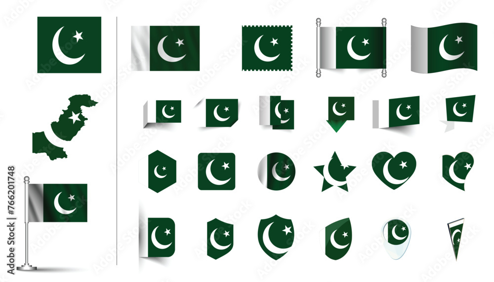 set of Pakistan flag, flat Icon set vector illustration. collection of ...