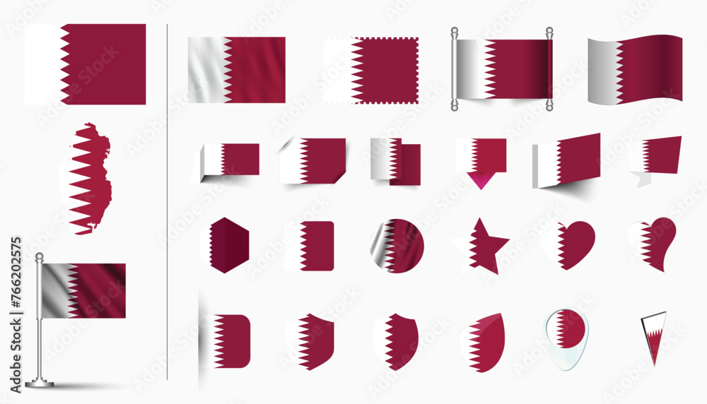 set of Qatar flag, flat Icon set vector illustration. collection of ...