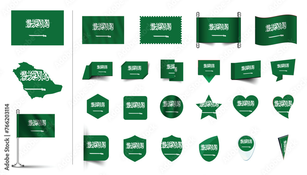 set of Saudi Arabia flag, flat Icon set vector illustration. collection ...